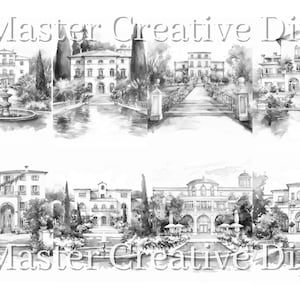 65 Bundle Italian Villa, Coloring Pages for Adults,grayscale Coloring ...