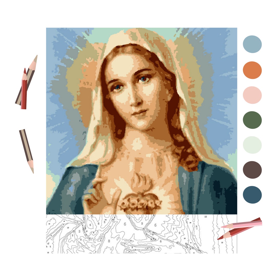 Color by Number Printable,paint by Number Adult, Virgin Mary for Pray ...