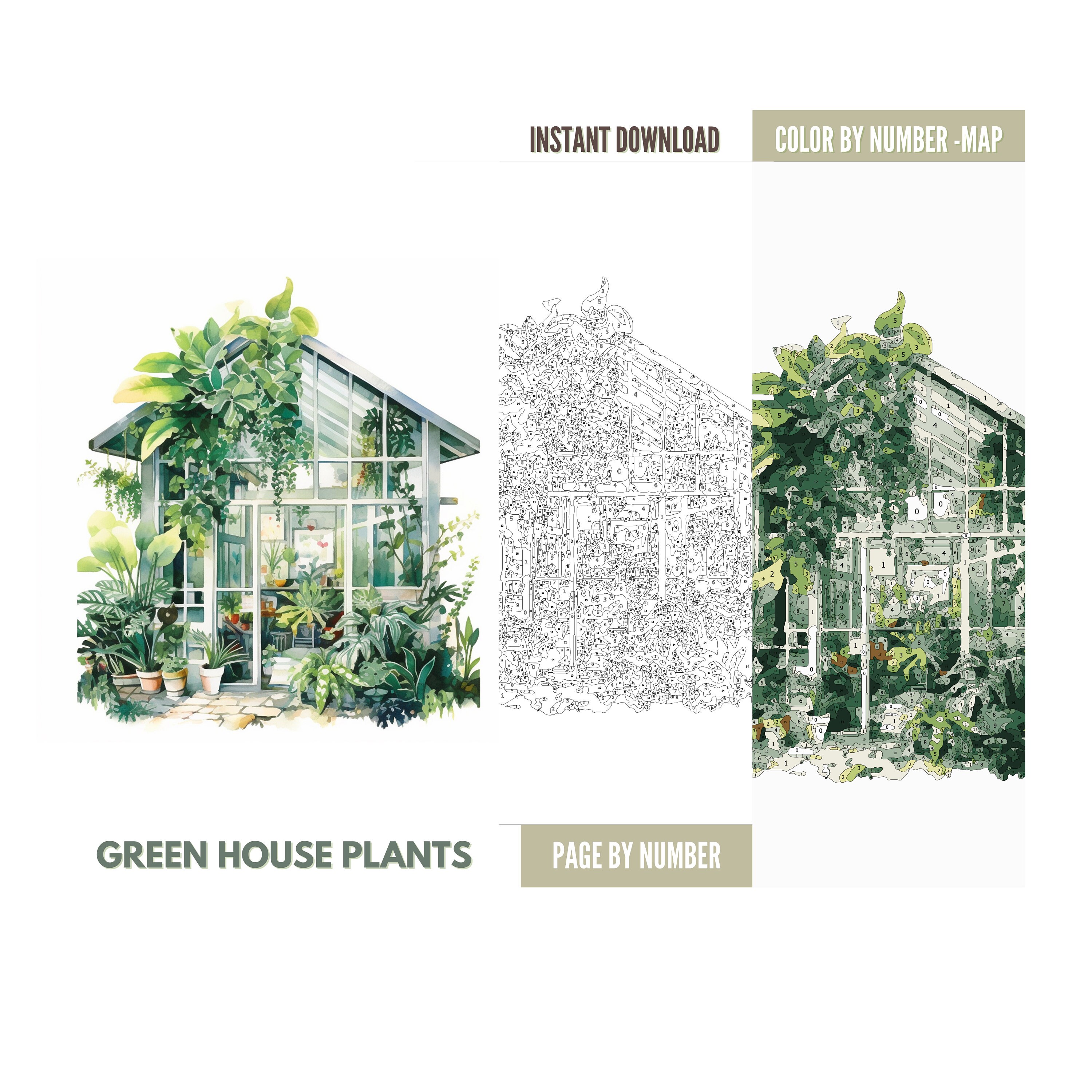 Color by Number for Adult, Paint by Number Printable,cozy Green House ...