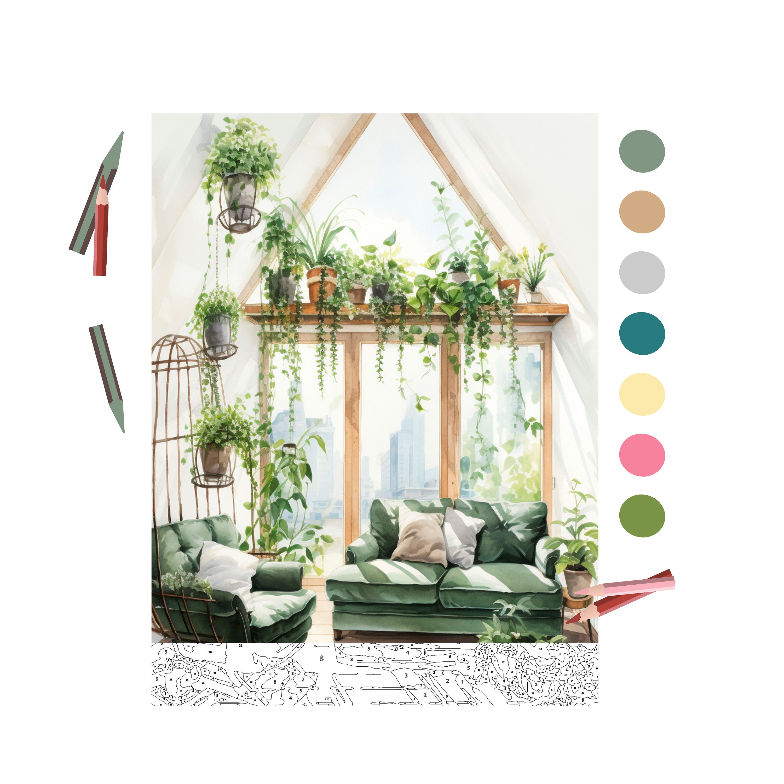 Color by Number for Adult, Paint by Number Printable,modern Living Room ...