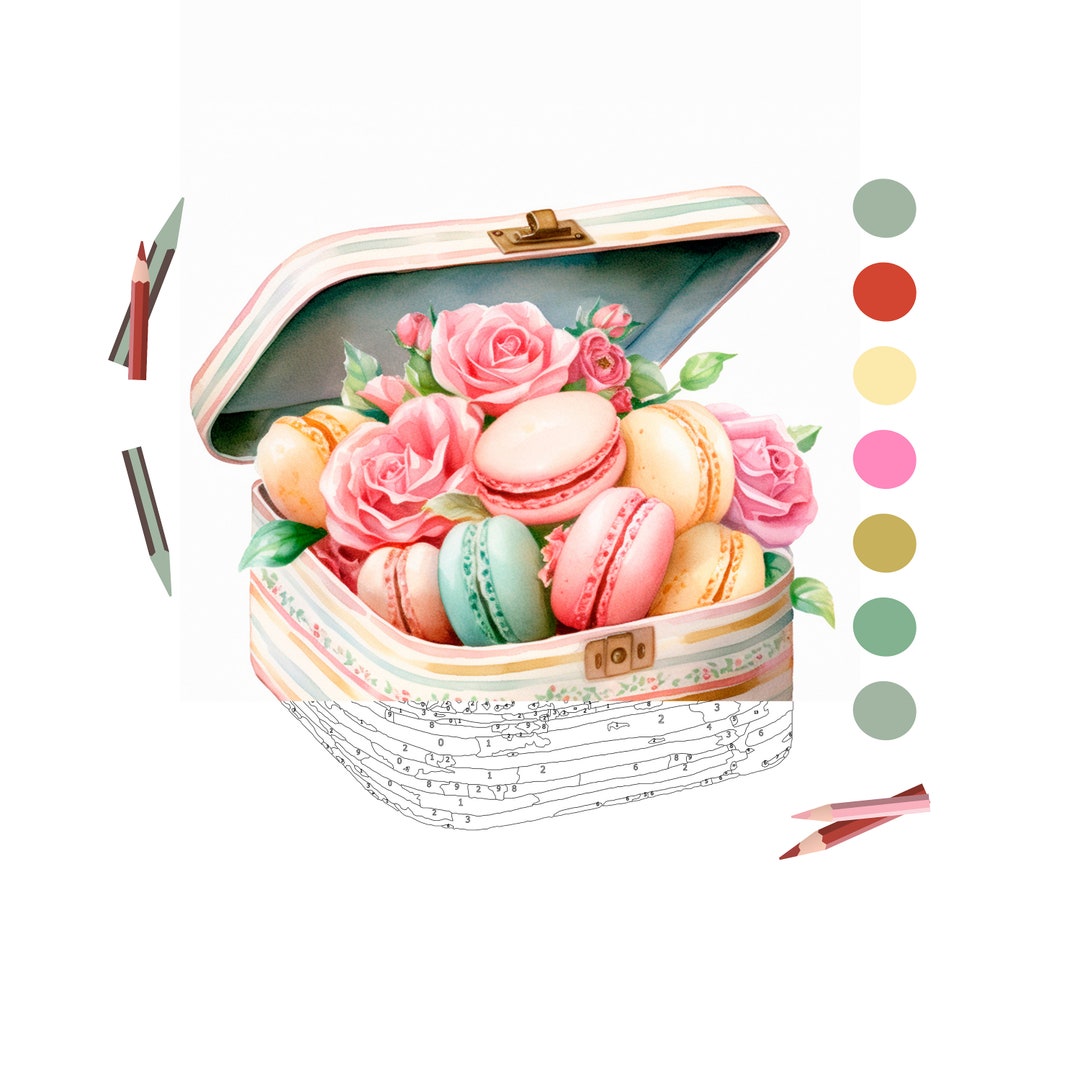 Color by Number for Adult, Paint by Number Printable,macarons & Flower ...
