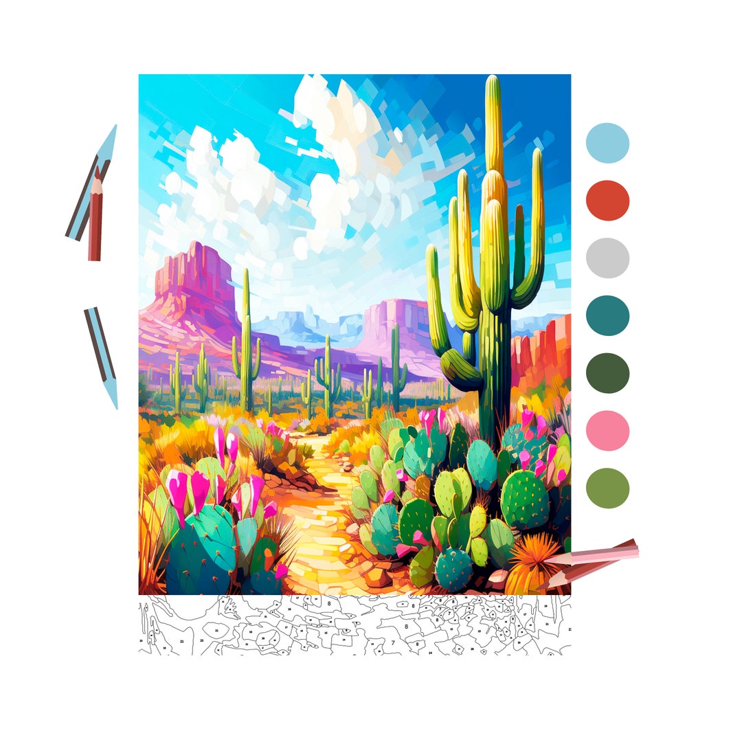 Color by Number for Adult, Paint by Number Printable, Desert Landscape ...