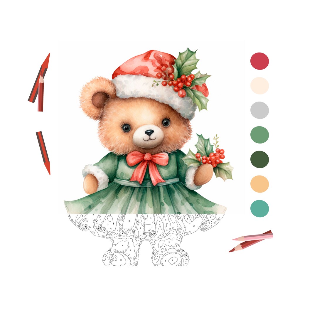 Color by Number for Adult,paint by Number Printable,christmas Teddy ...