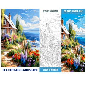 Bundle 10 Beautiful Cottage ,color by Number for Adult, Paint by Number ...
