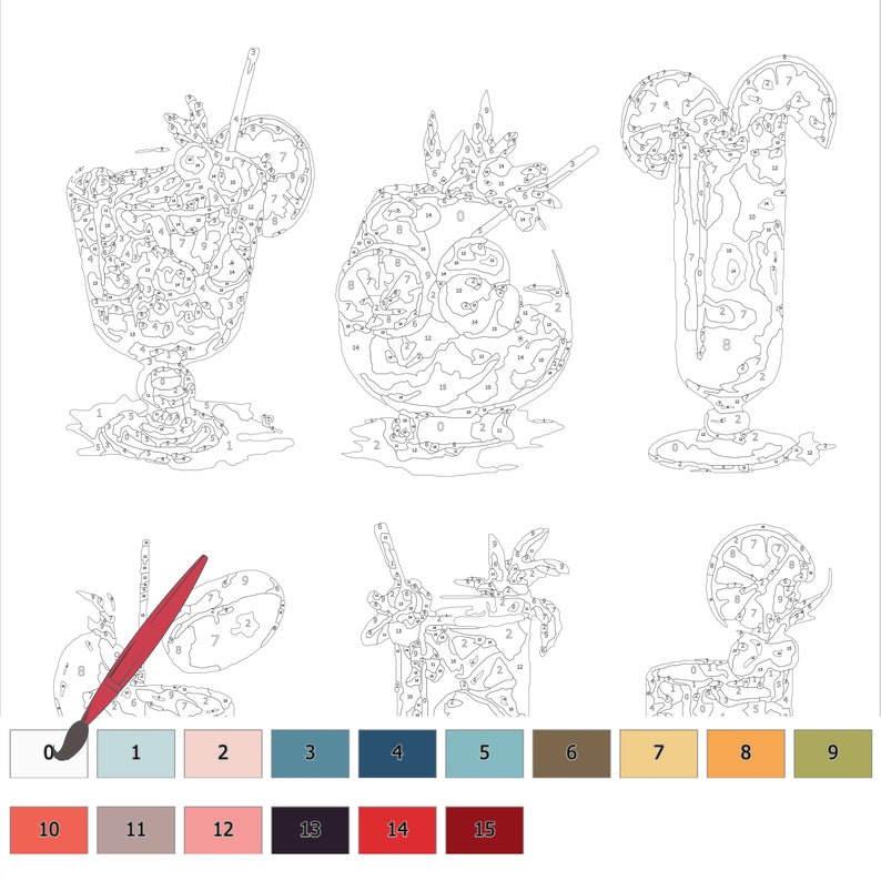 Color by Number for Adult,paint by Number Printable, Cocktails ...