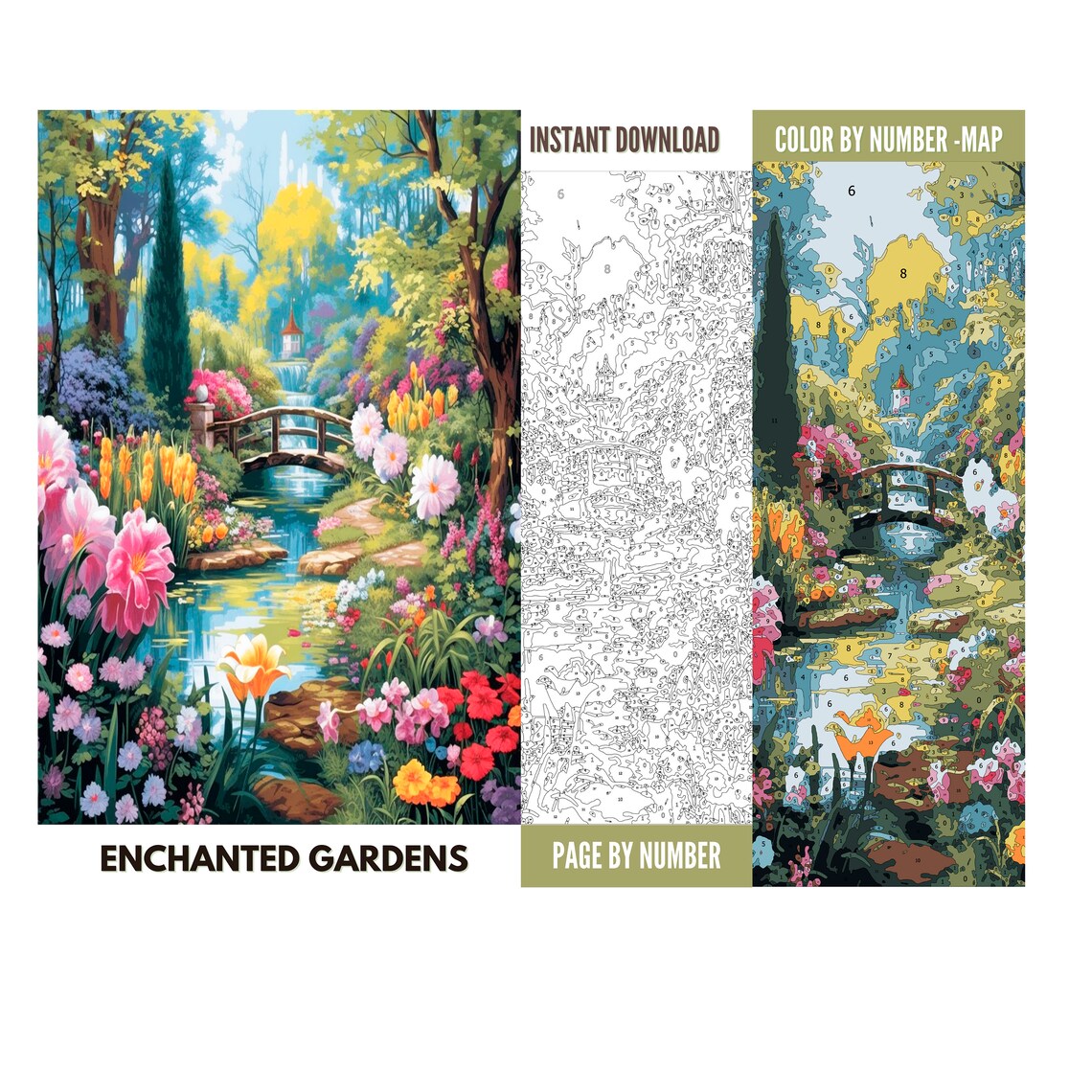 Color by Number for Adult, Paint by Number Printable, Enchanted Gardens ...