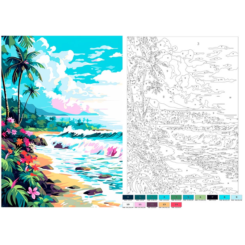 Color by Number for Adult, Paint by Number Printable,5 Sea Landscape ...