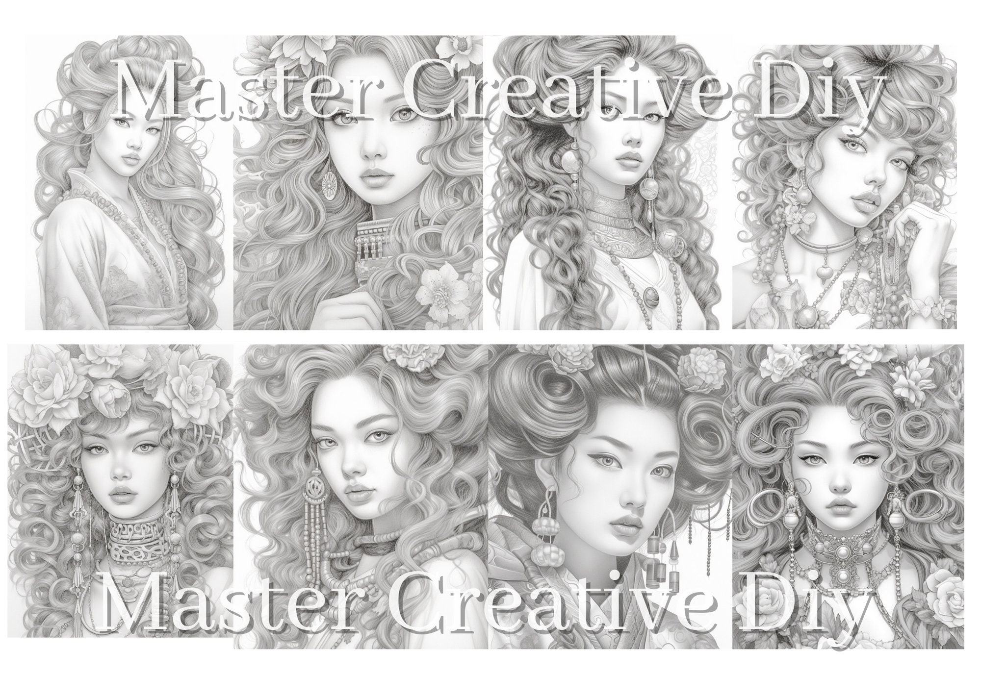 65 Bundle Beautiful Woman Coloring Book Adults Coloring Pages, Instant ...