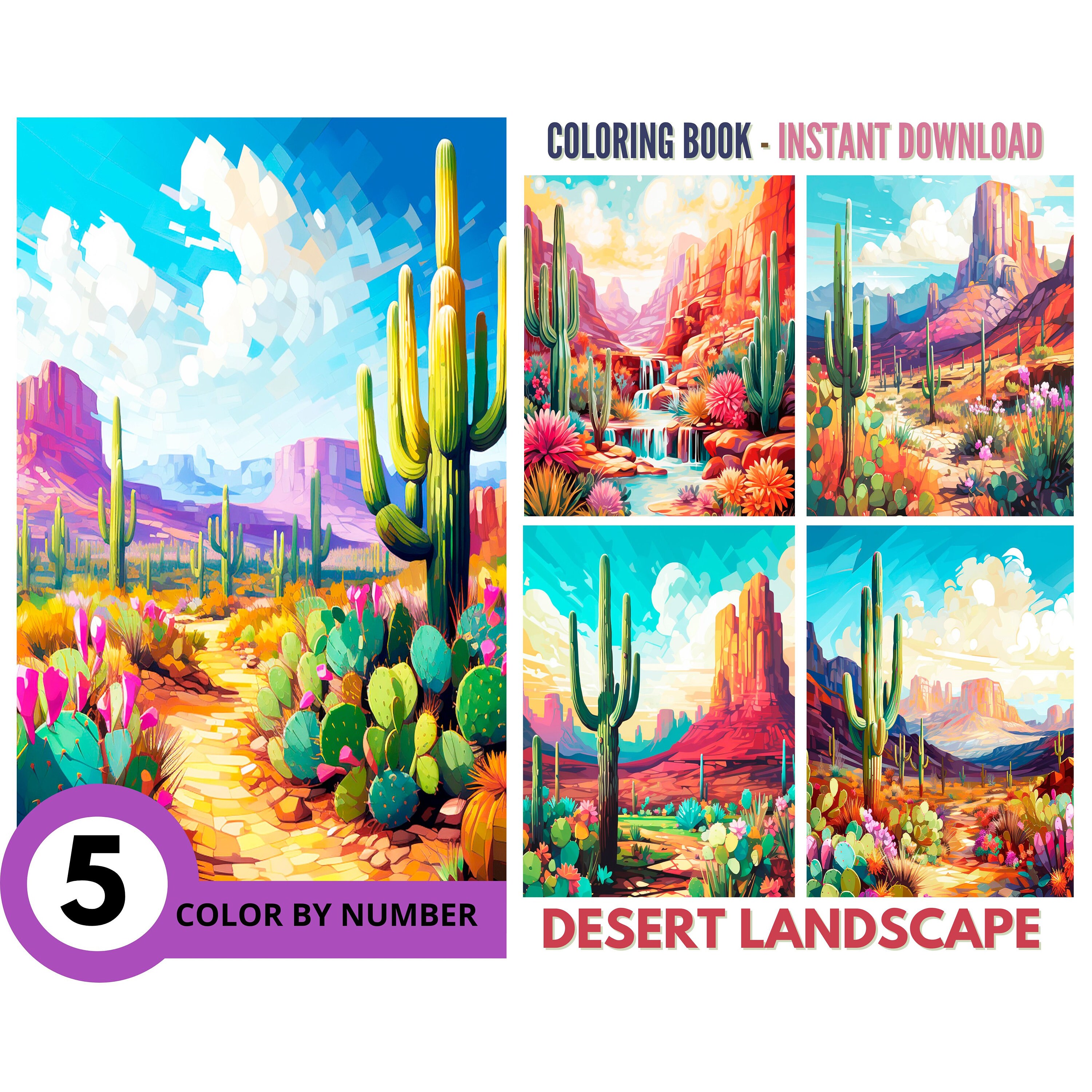 Color by Number for Adult, Paint by Number Printable,5 Desert Landscape ...