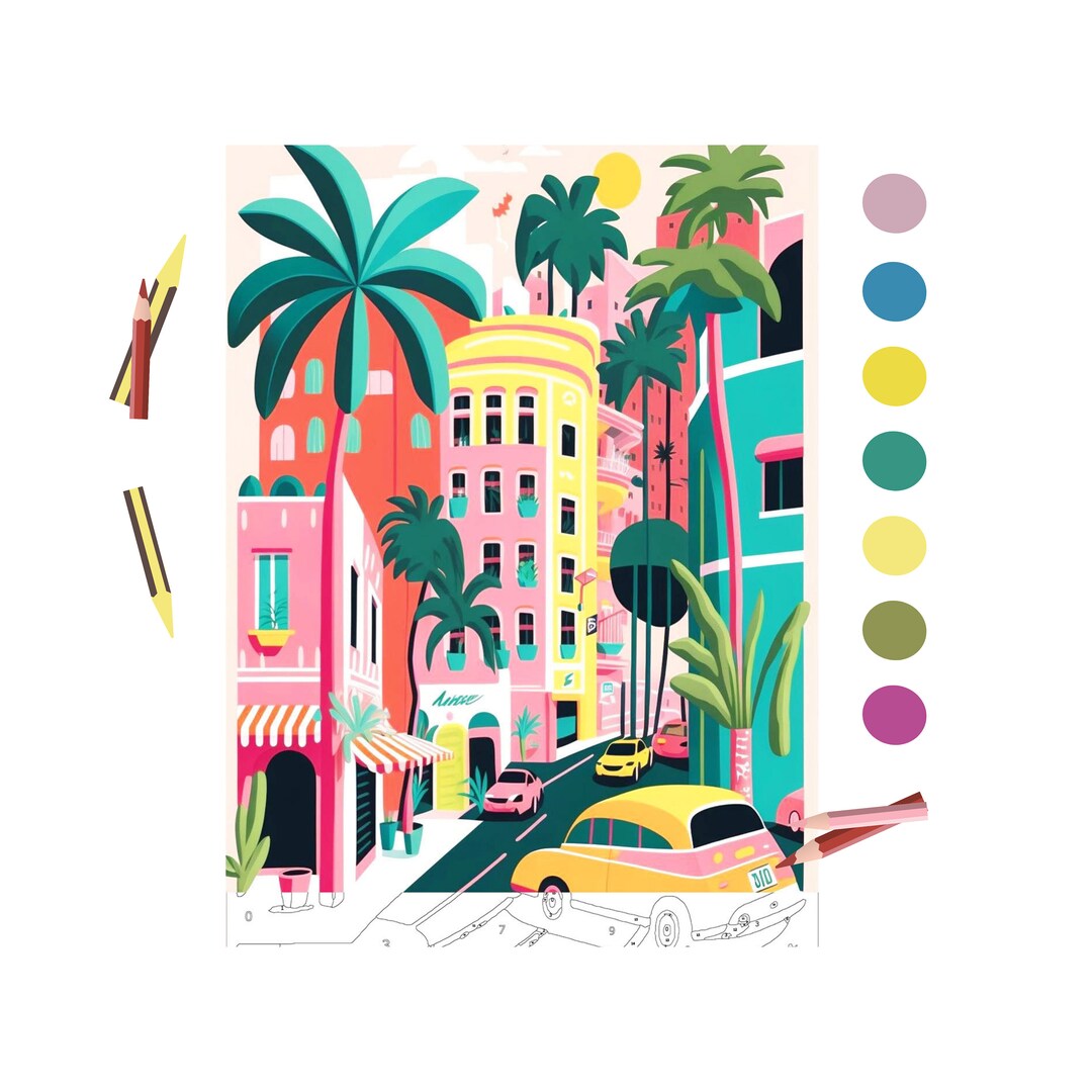 Color by Number Adult,paint by Number Printable, City Travel Miami ...