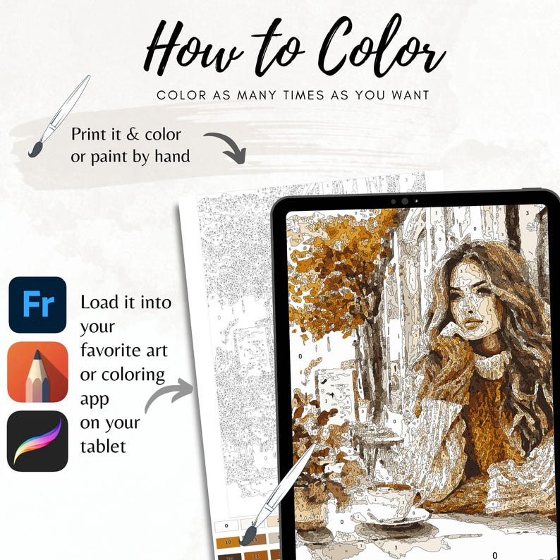 Color by Number for Adult, Paint by Number Printable, Autumn Fall Woman ...
