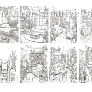 35 Boho Interior Design Coloring Pages for Adults,grayscale Coloring ...