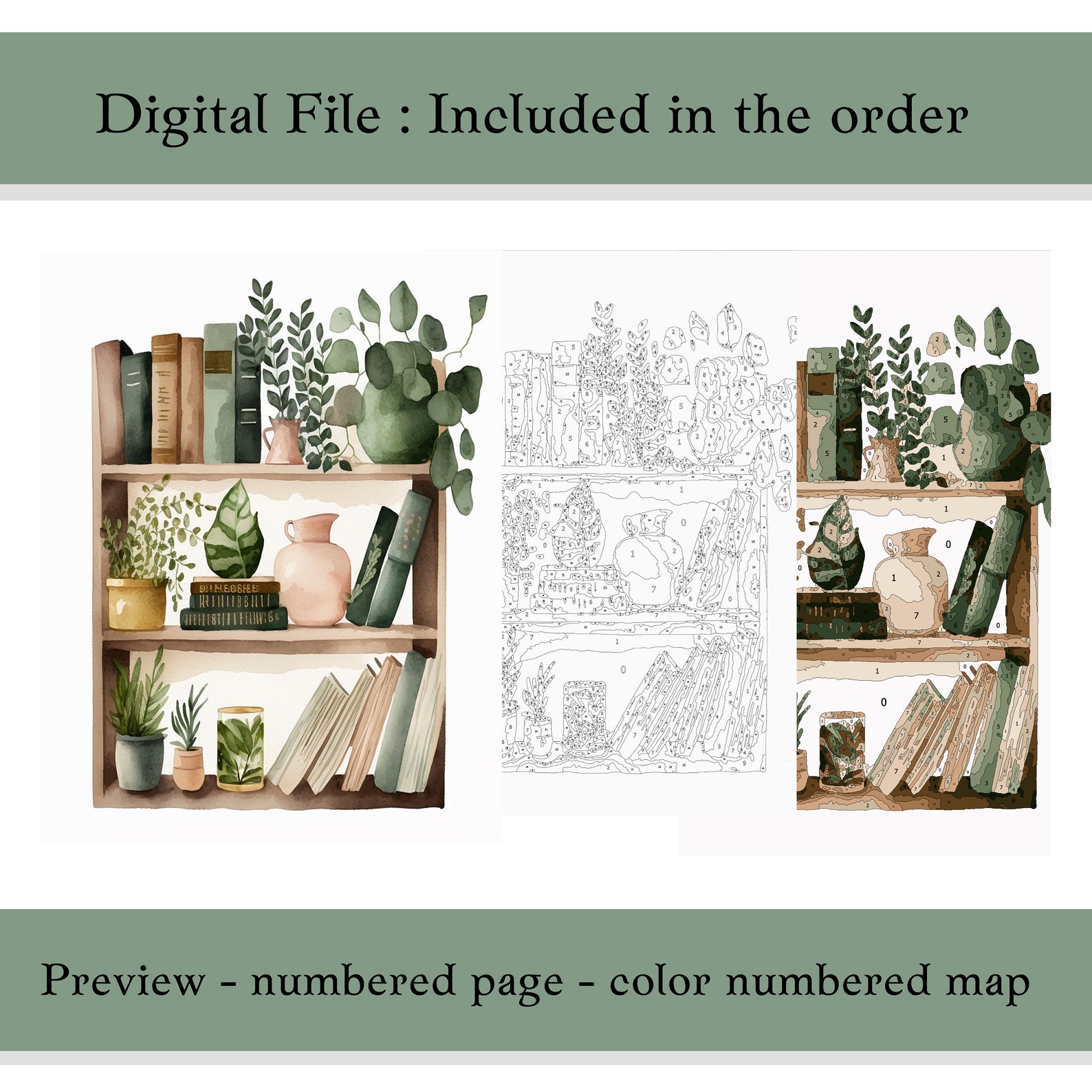 Color by Number Adult,paint by Number Printable, Bookshelf, by Jo ...