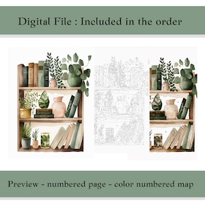 Color by Number Adult,paint by Number Printable, Bookshelf, by Jo ...