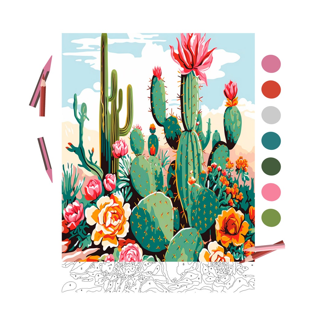 Color by Number for Adult, Paint by Number Printable,cactus Plants ...