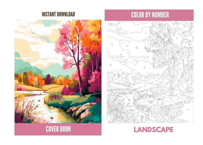Color by Number for Adult, Paint by Number Printable,5 Beauty Landscape ...