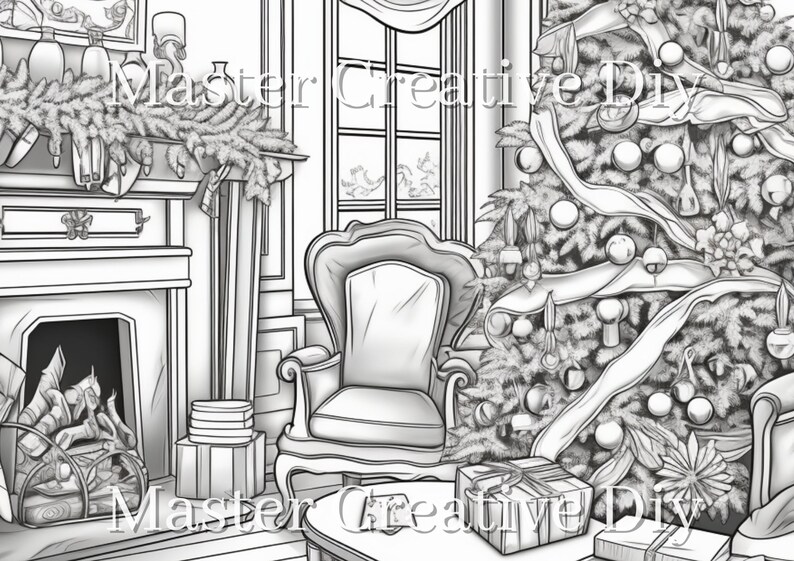 30 Christmas Interior Design Coloring Book Adults Coloring - Etsy