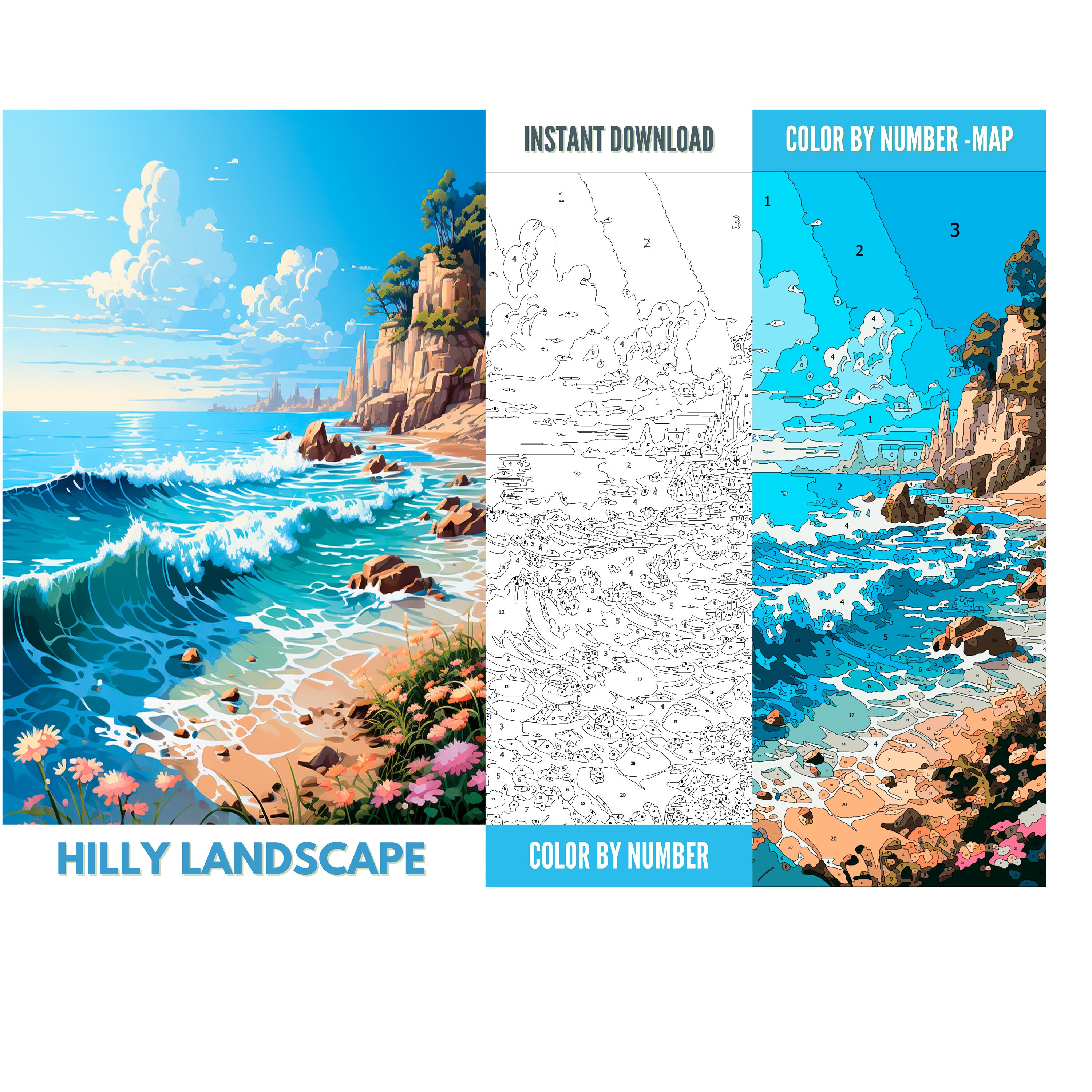 Color by Number for Adult, Paint by Number Printable, Sea Landscape ...