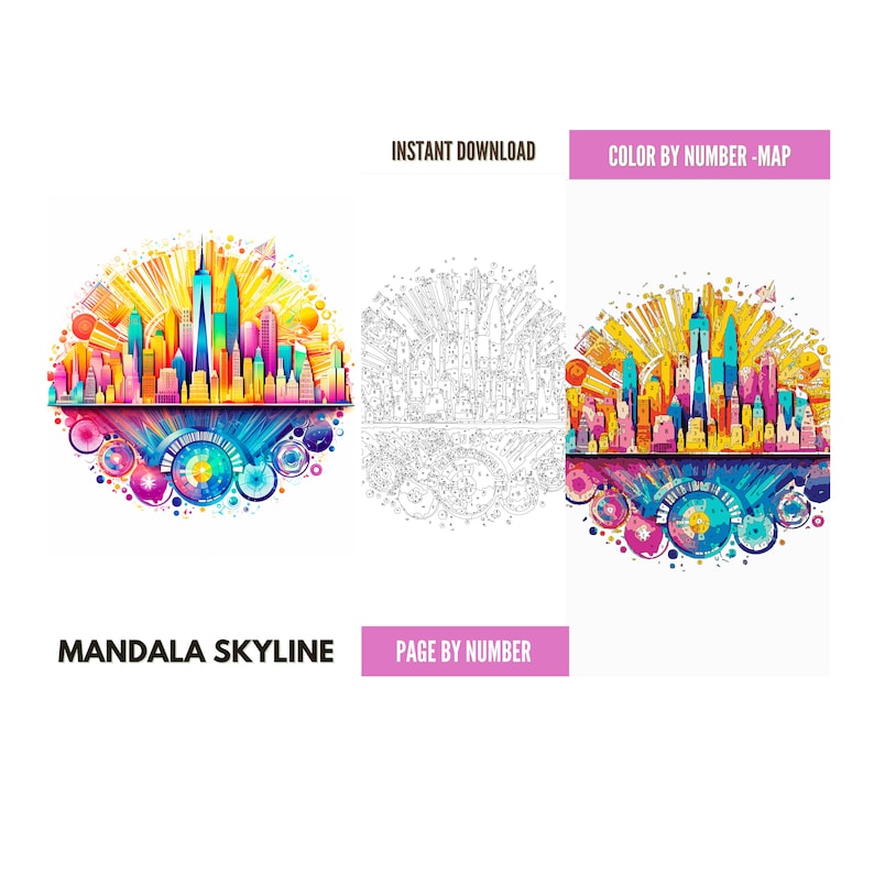 Color by Number for Adult, Paint by Number Printable,mandala Skyline ...