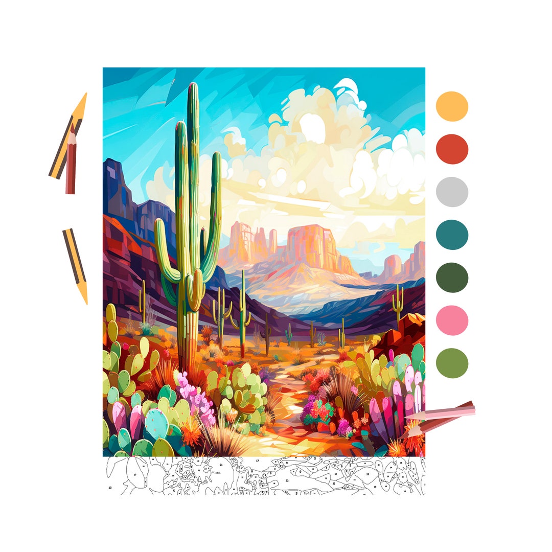 Color by Number for Adult, Paint by Number Printable, Desert Landscape ...
