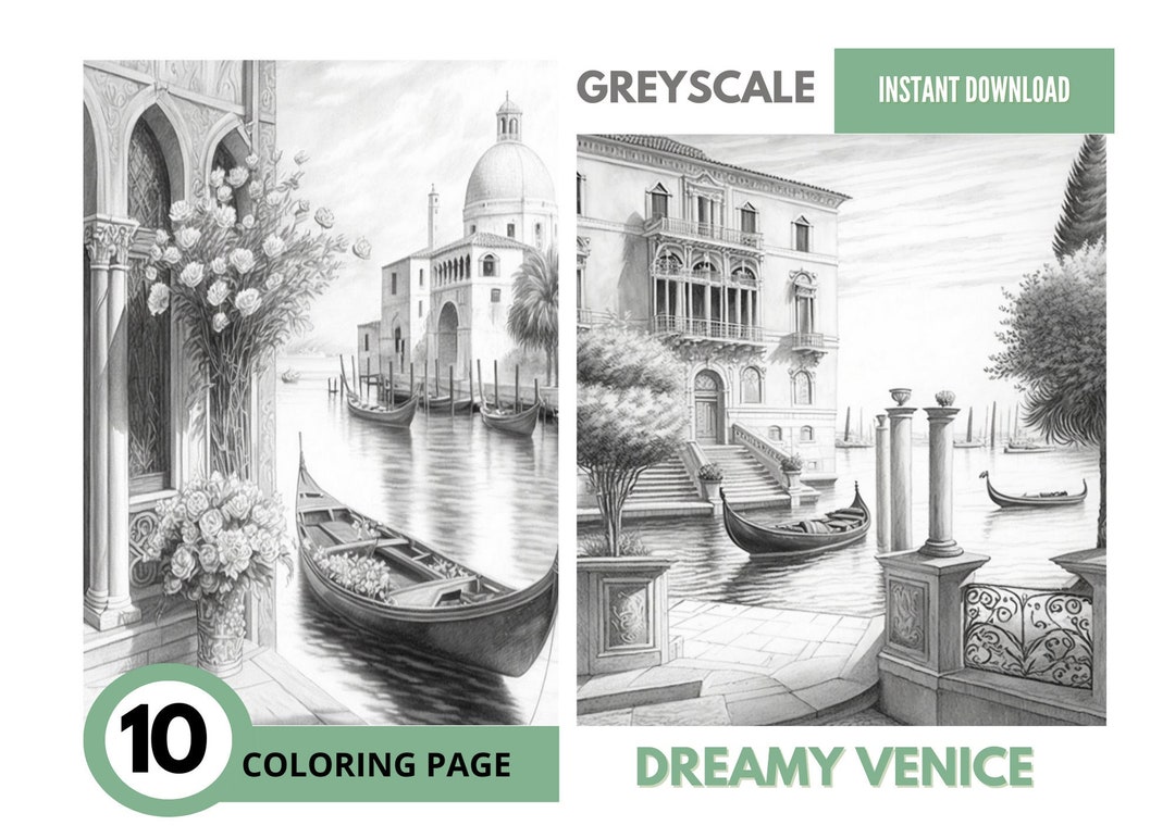 Printable Coloring Pages for Adult and Kids,10 Pages,dreamy Venice City ...