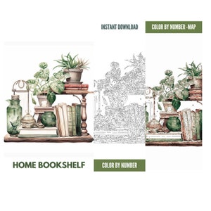 Color by Number for Adult, Paint by Number Printable,5 Home Bookshelf ...