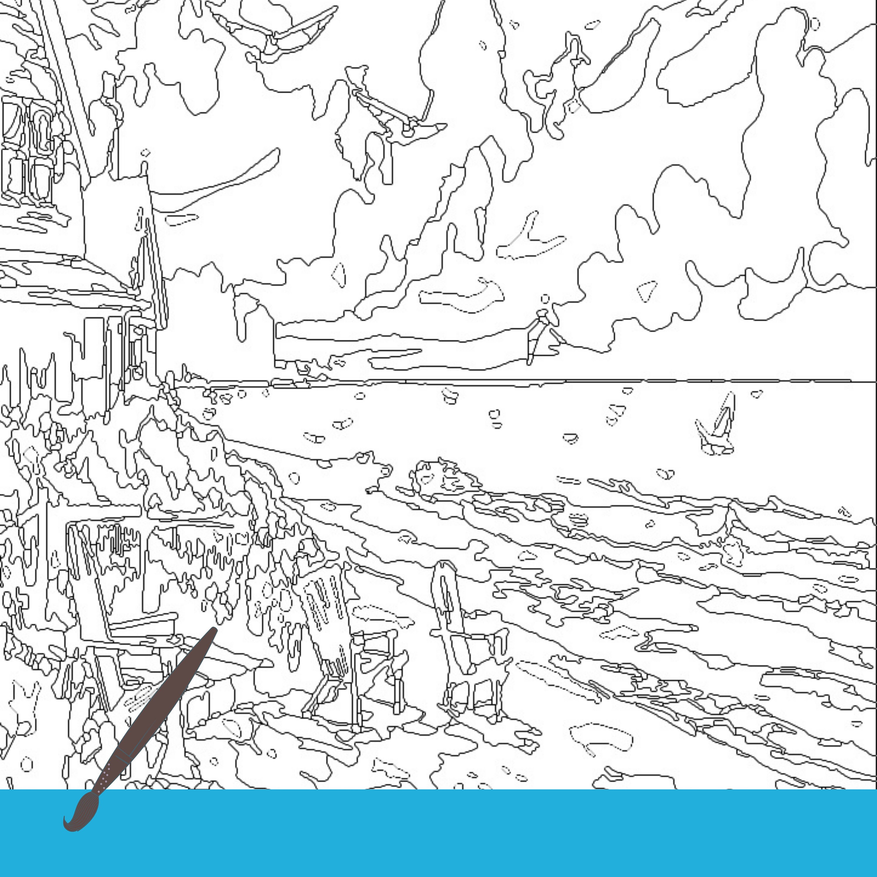 Beach Landscape Coloring Pages for Adults, Grayscale Coloring Book ...