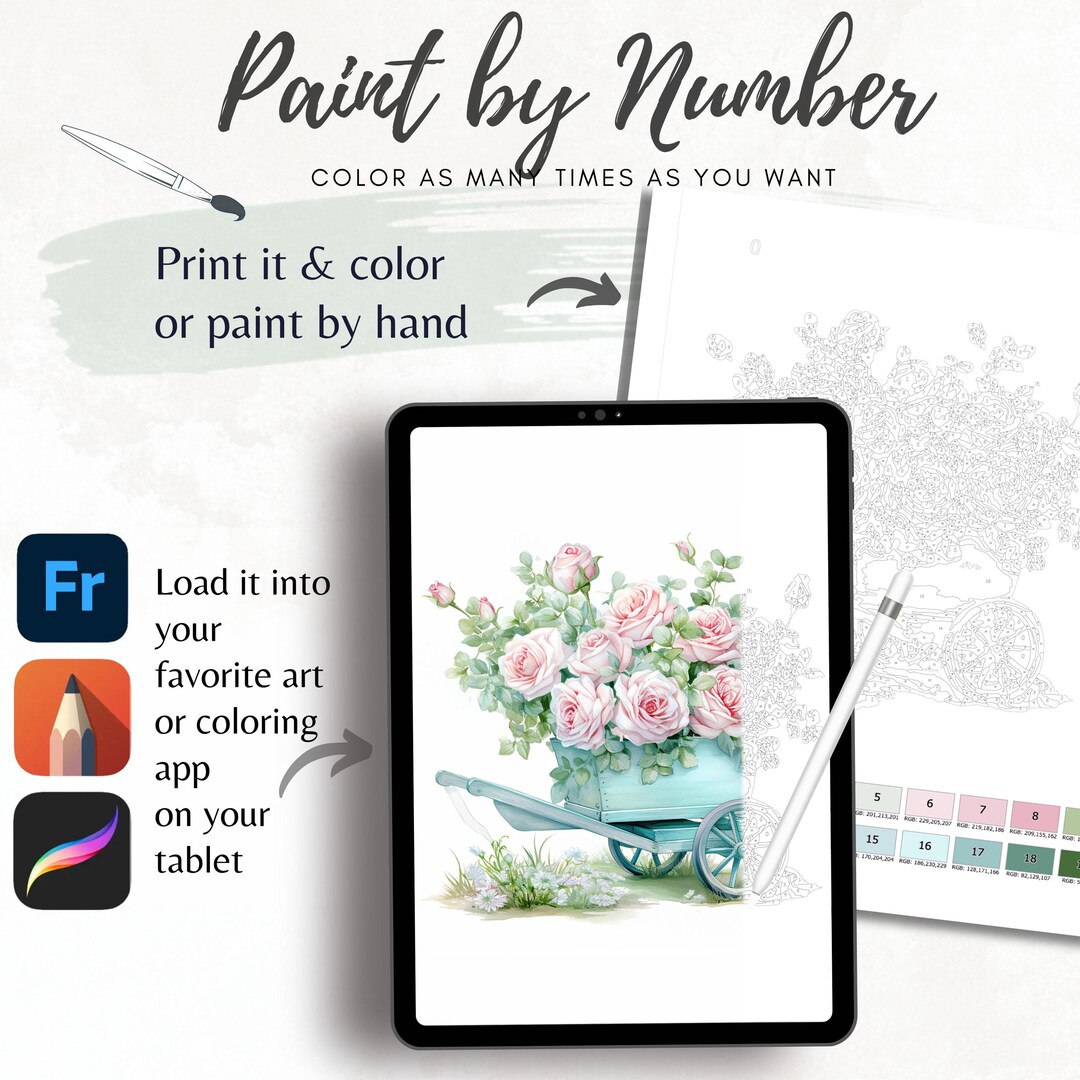 Cart of Roses Flower, Color by Number Printable,paint by Number for ...