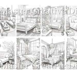 35 Boho Interior Design Coloring Pages for Adults,grayscale Coloring ...