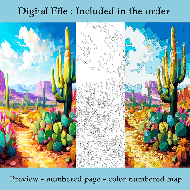 Color by Number for Adult, Paint by Number Printable, Desert Landscape ...