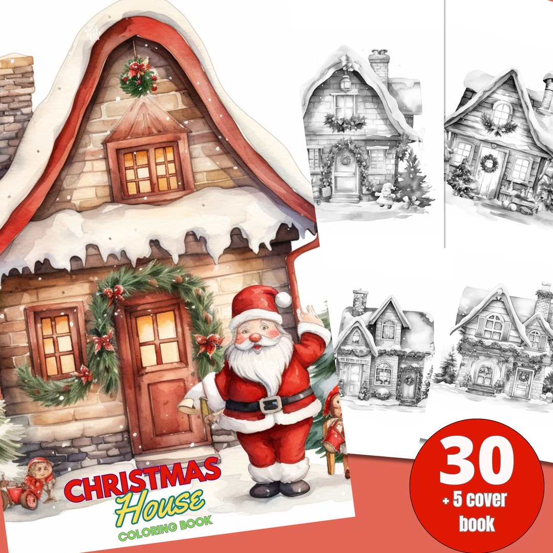30 Christmas House Coloring Book - Adults Coloring Pages, Instant ...