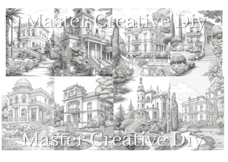 30 Beautiful Italian Villa Coloring Pages for Adultsgrayscale - Etsy