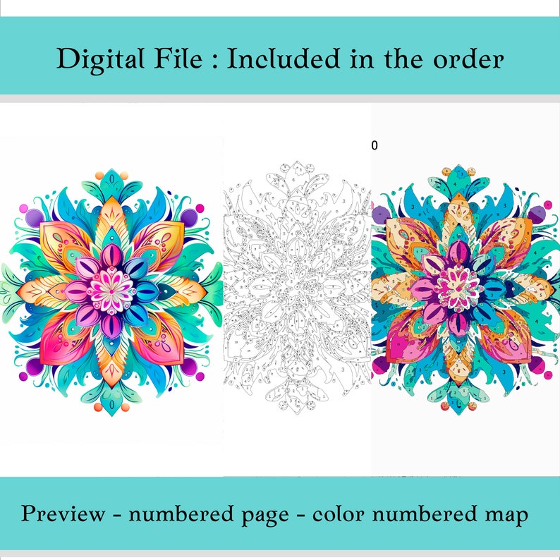 Color by Number for Adult, Paint by Number Printable,5 Mandala Flower ...