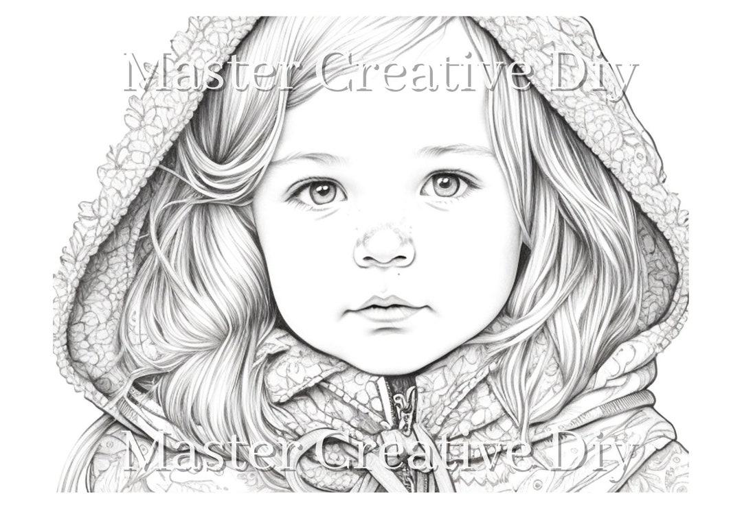 Cute Winter Girl, Coloring Pages for Adult, Greyscale Coloring Book ...