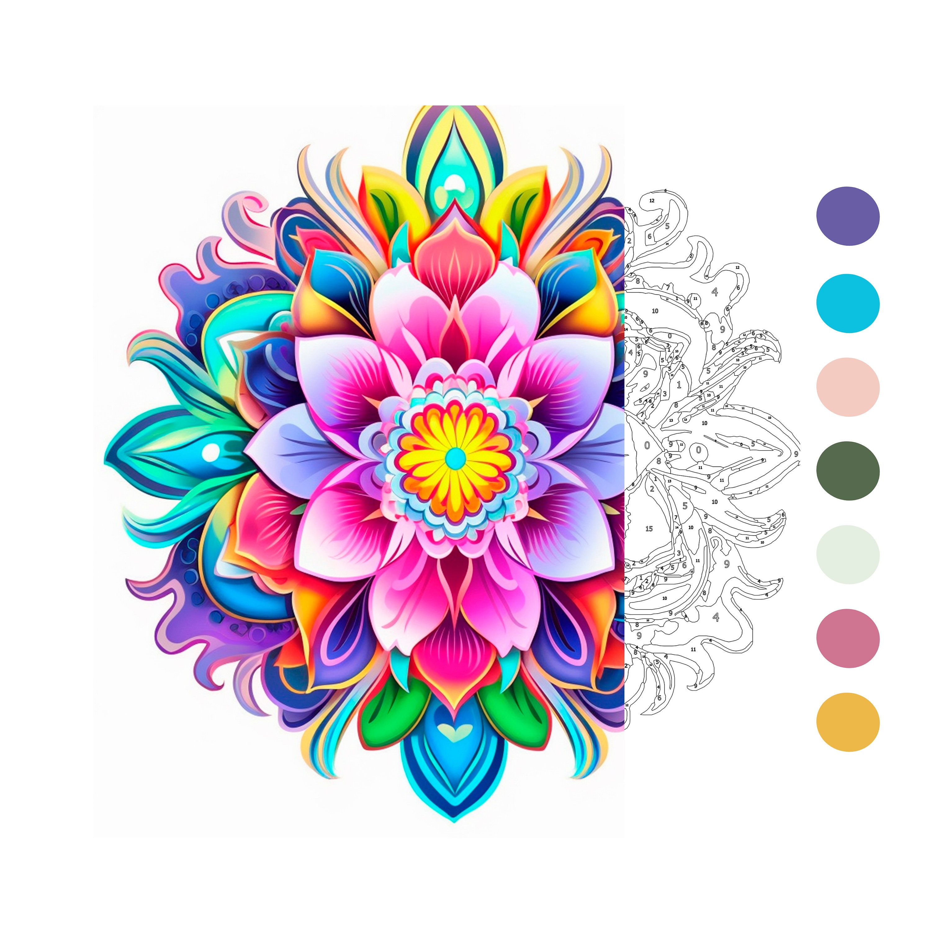 Color by Number for Adult Mandala Flower Paint by Number - Etsy