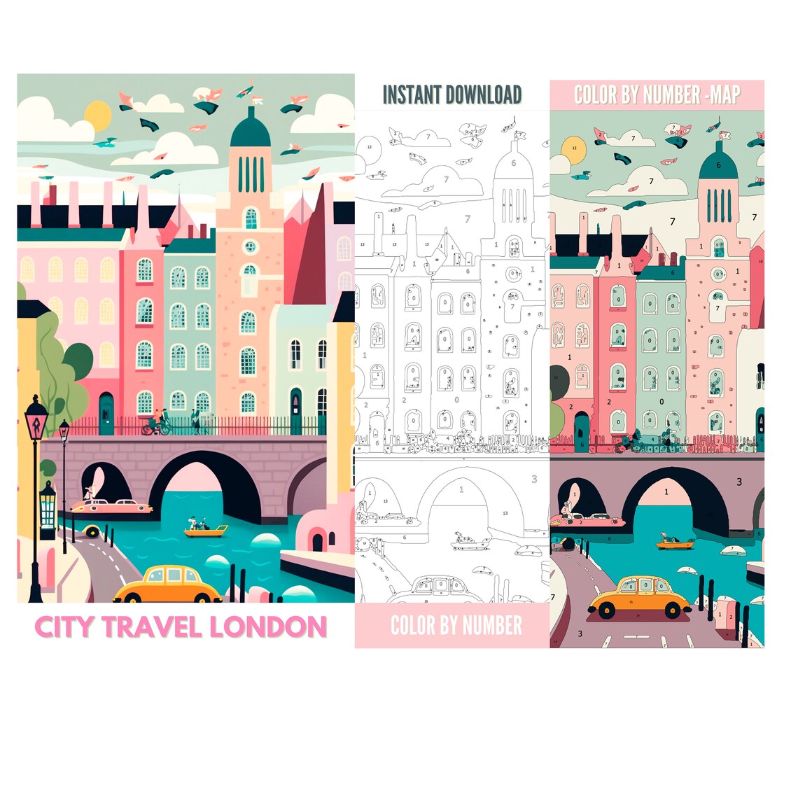 Color by Number for Adultpaint by Number Printable City - Etsy