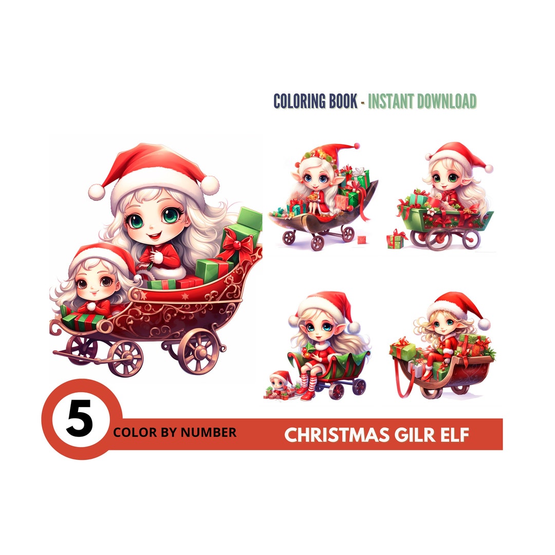 5 Christmas Girl Elf,color by Number for Adult, Paint by Number ...