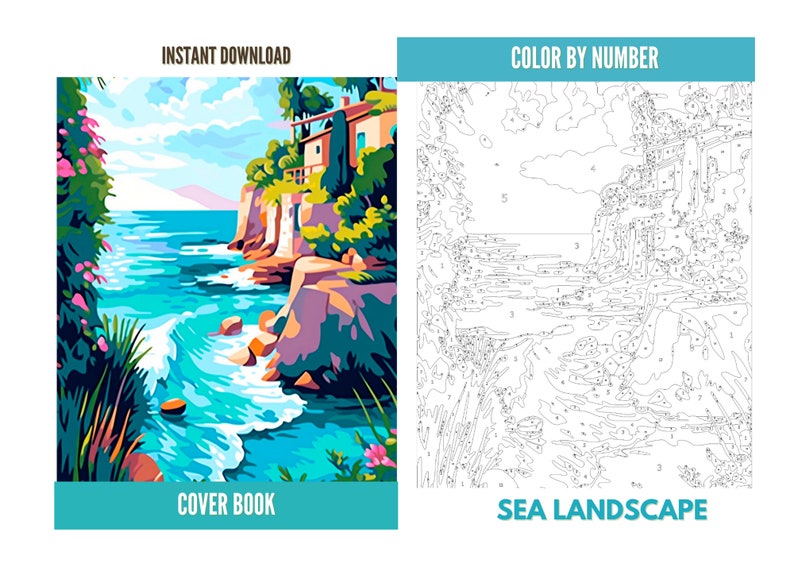 Color by Number for Adult, Paint by Number Printable,5 Beauty Landscape ...