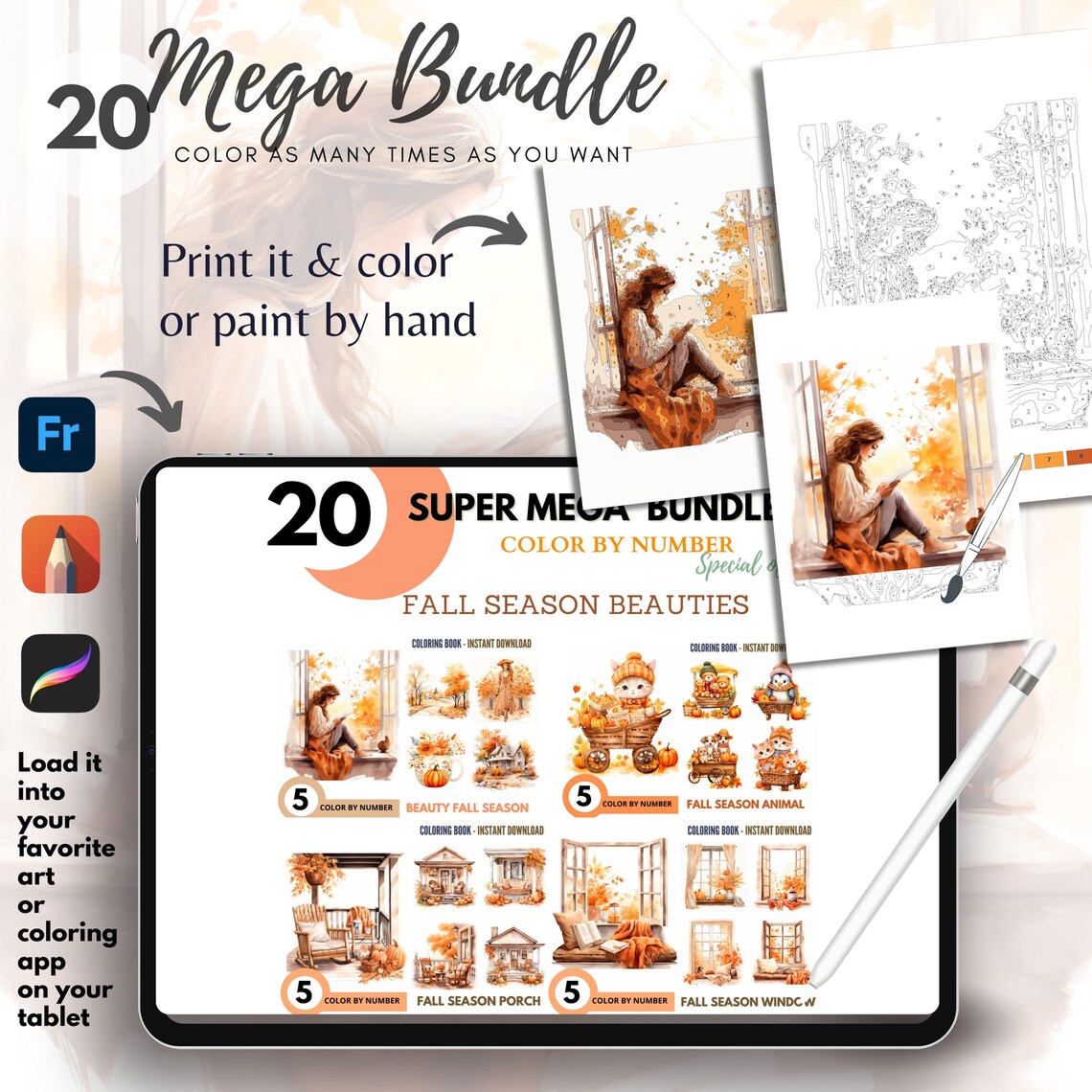 Color by Number for Adult,paint by Number Printable,20 Fall Season ...