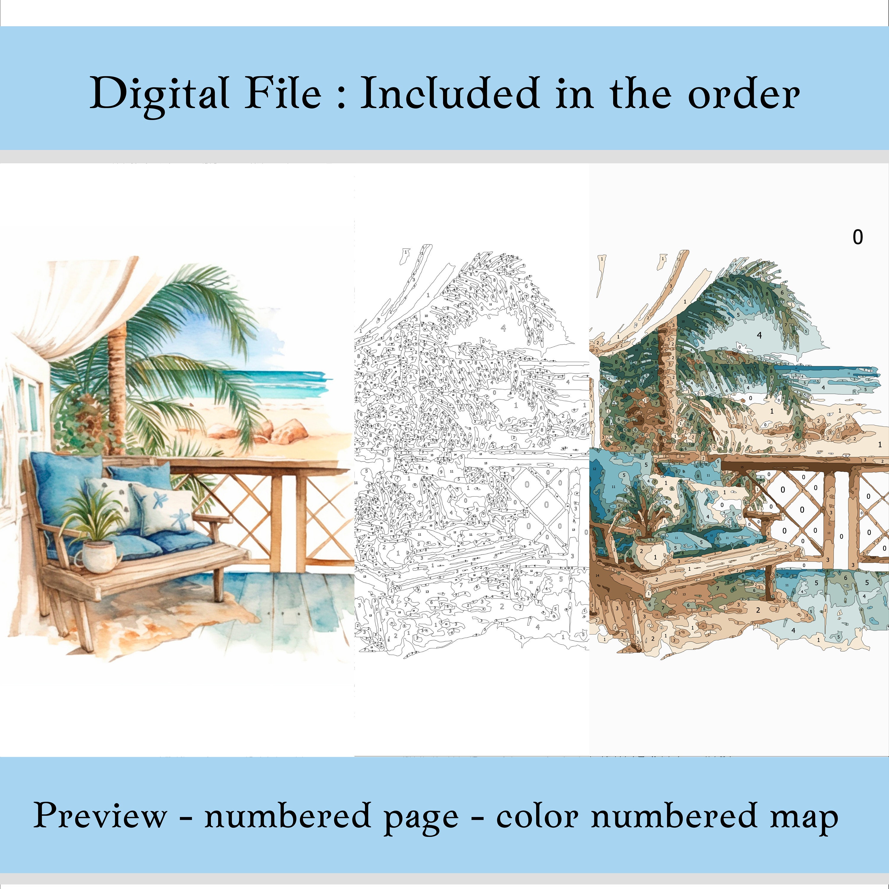 Color by Number for Adult, Paint by Number Printable,5 Paradise Beach 2 ...