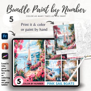 Color by Number for Adult, Paint by Number Printable,5 Sea Sail Boats ...