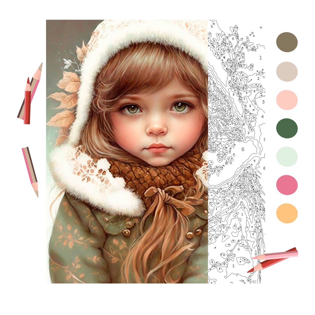 Color by Number Printable,paint by Number for Adult, Cute Winter Girl ...