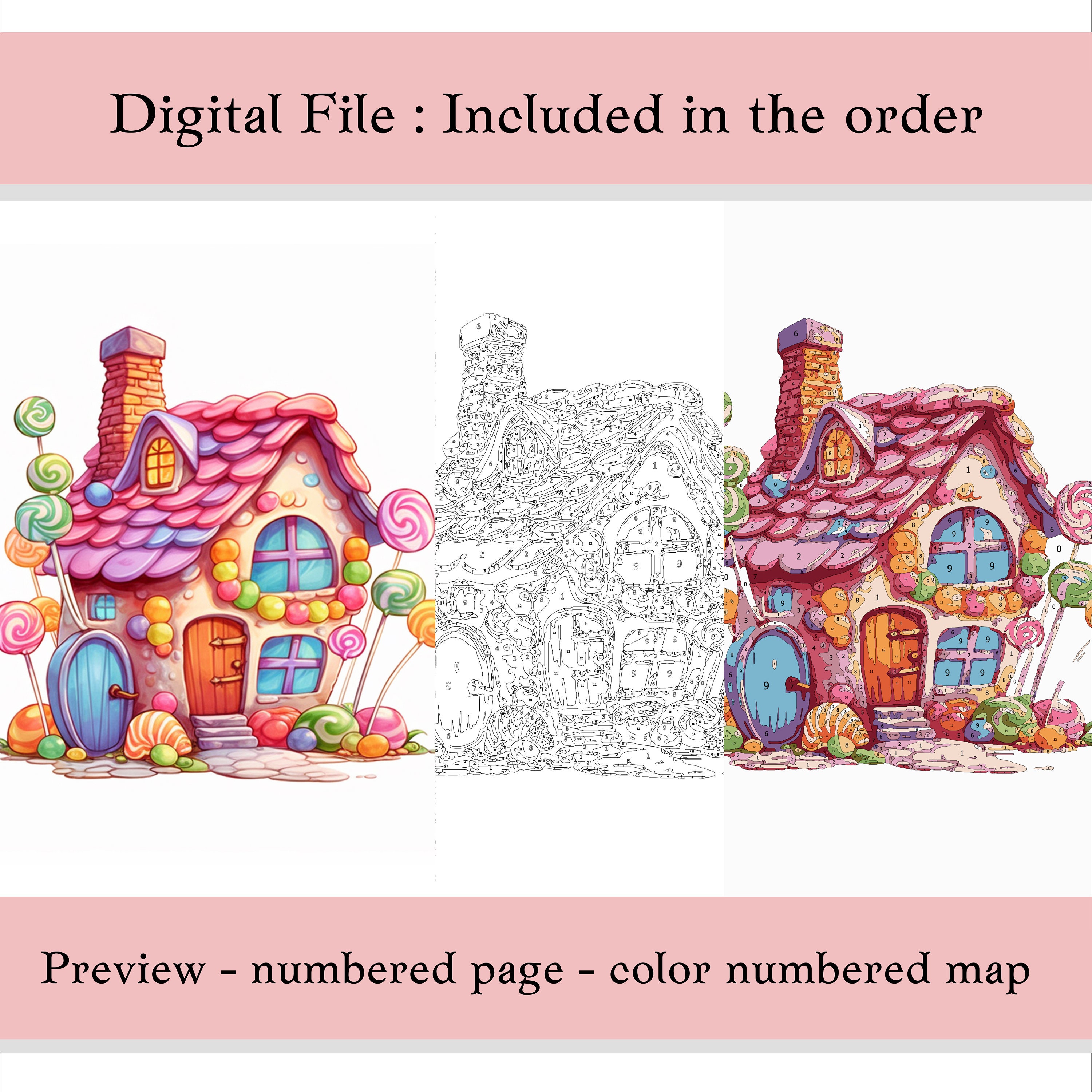 Bundle 5 Candy House Color by Number for Adult, Paint by Number ...