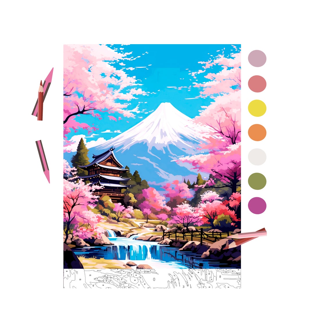 Color by Number for Adult, Paint by Number Printable, Japanese Garden ...