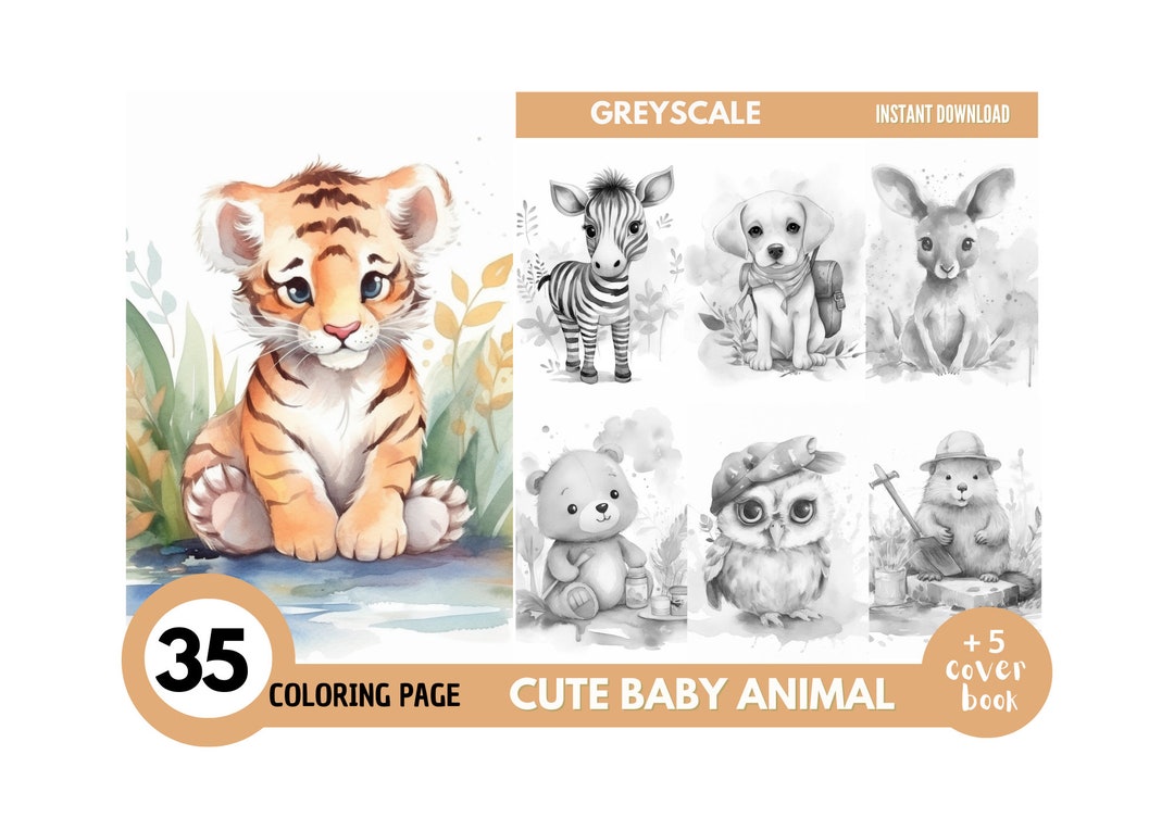 35 Cute Baby Animal Coloring Book - Adults Coloring Pages, Instant ...