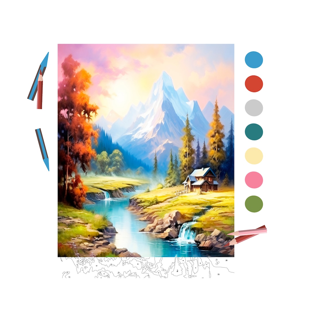 Color by Number for Adult, Paint by Number Printable,mountain Landscape ...