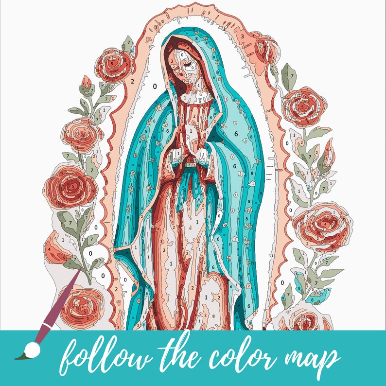 Paint by Number Printable,color by Number Adult,virgin Mary ,our Lady ...