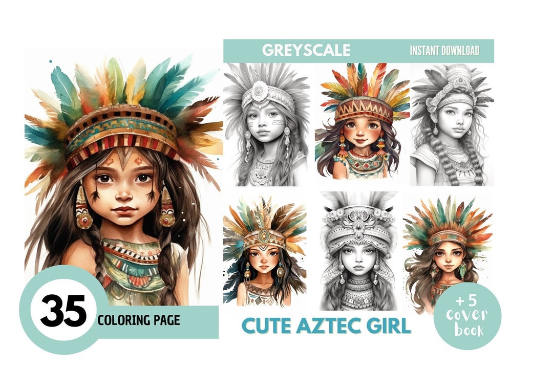 35 Beautiful Aztec Girl Coloring Pages for Adults,grayscale Coloring ...