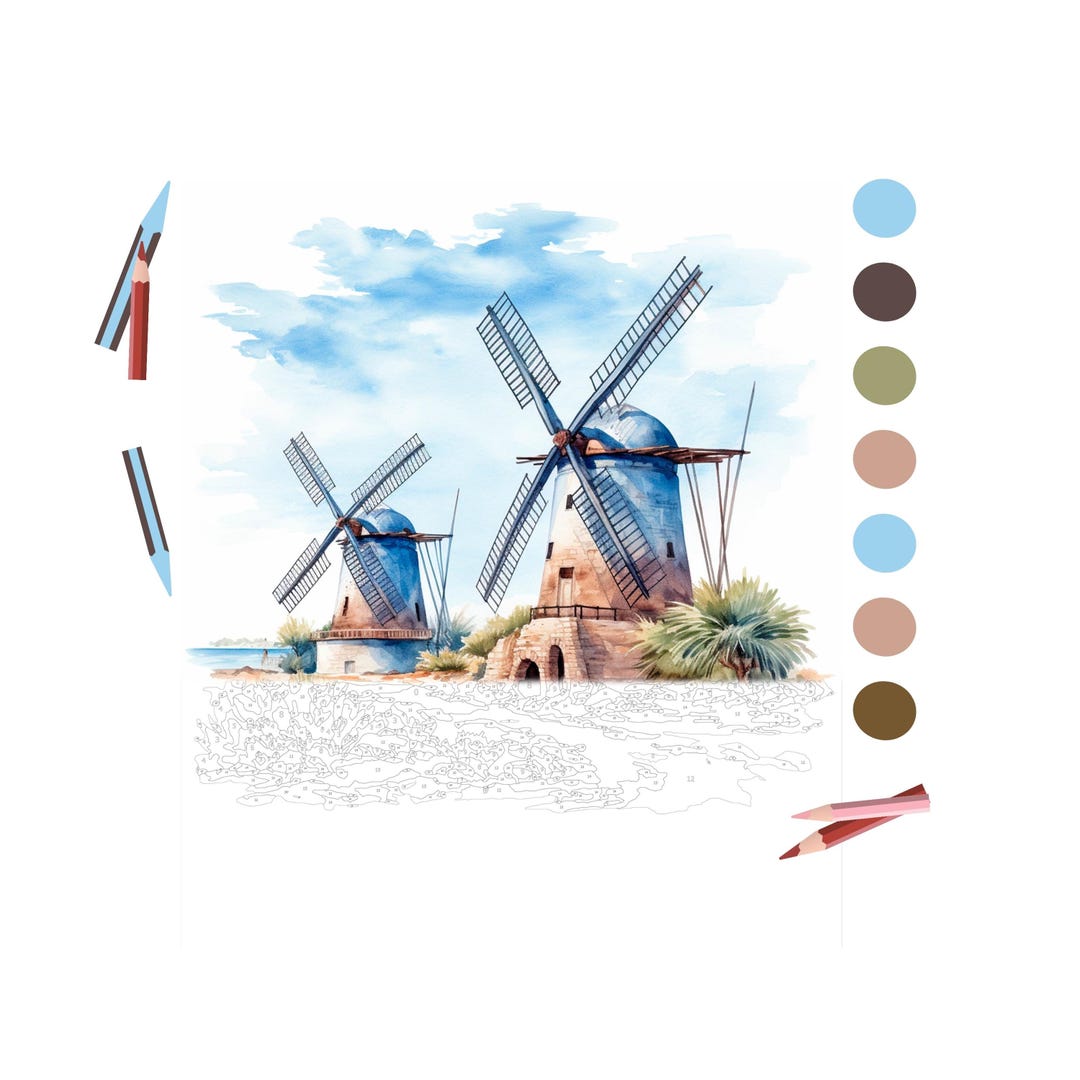 Color by Number for Adult, Paint by Number Printable,provence Windmills ...