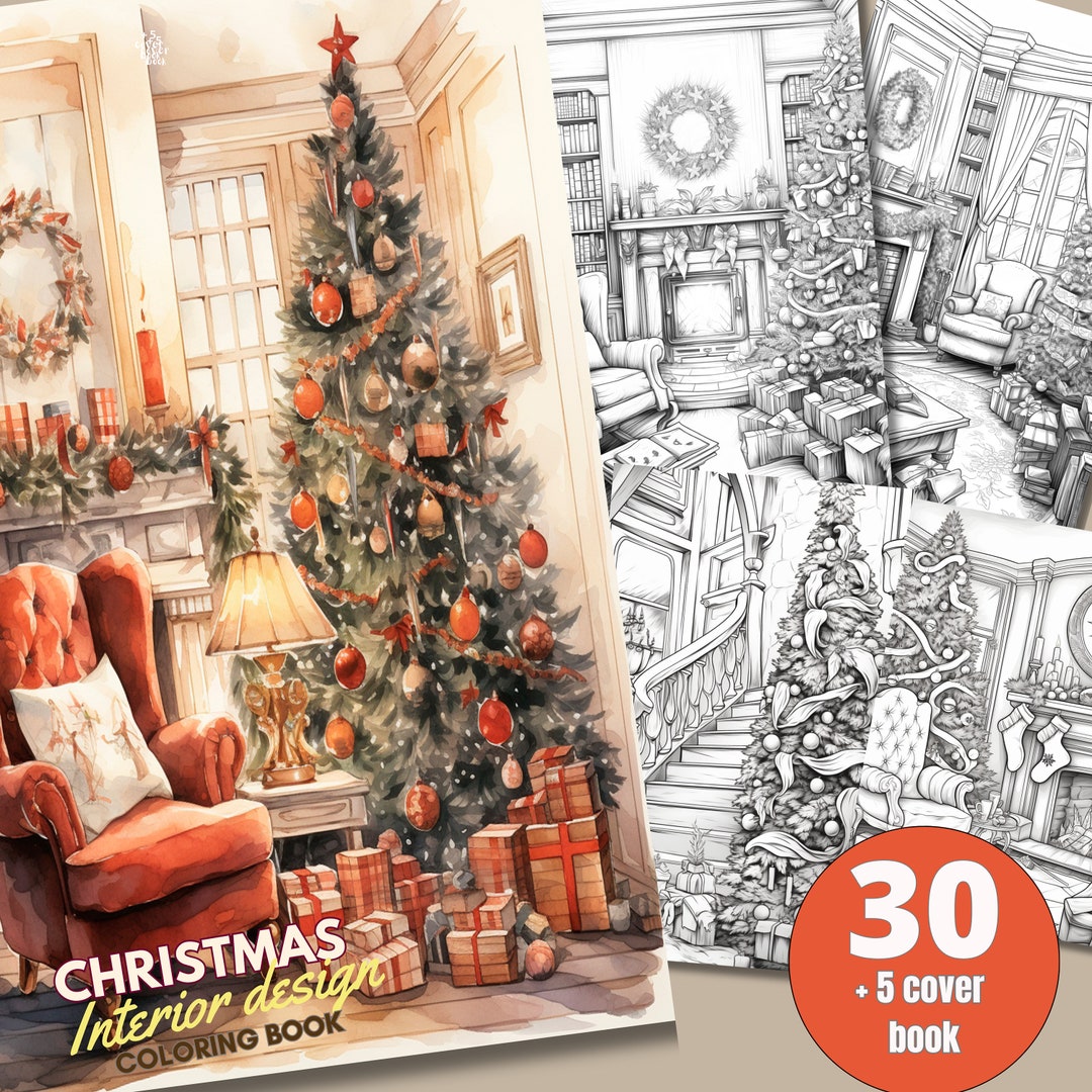30 Christmas Interior Design Coloring Book - Adults Coloring Pages ...